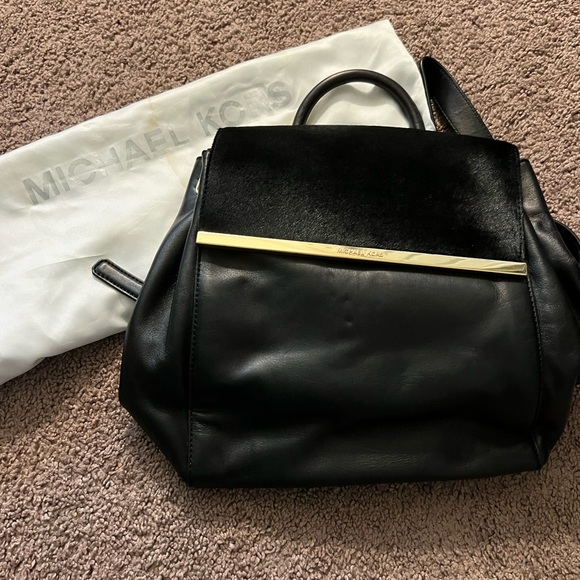 Michael Kors | Bags | Michaela Kors Black Leather Medium Size Backpack ...